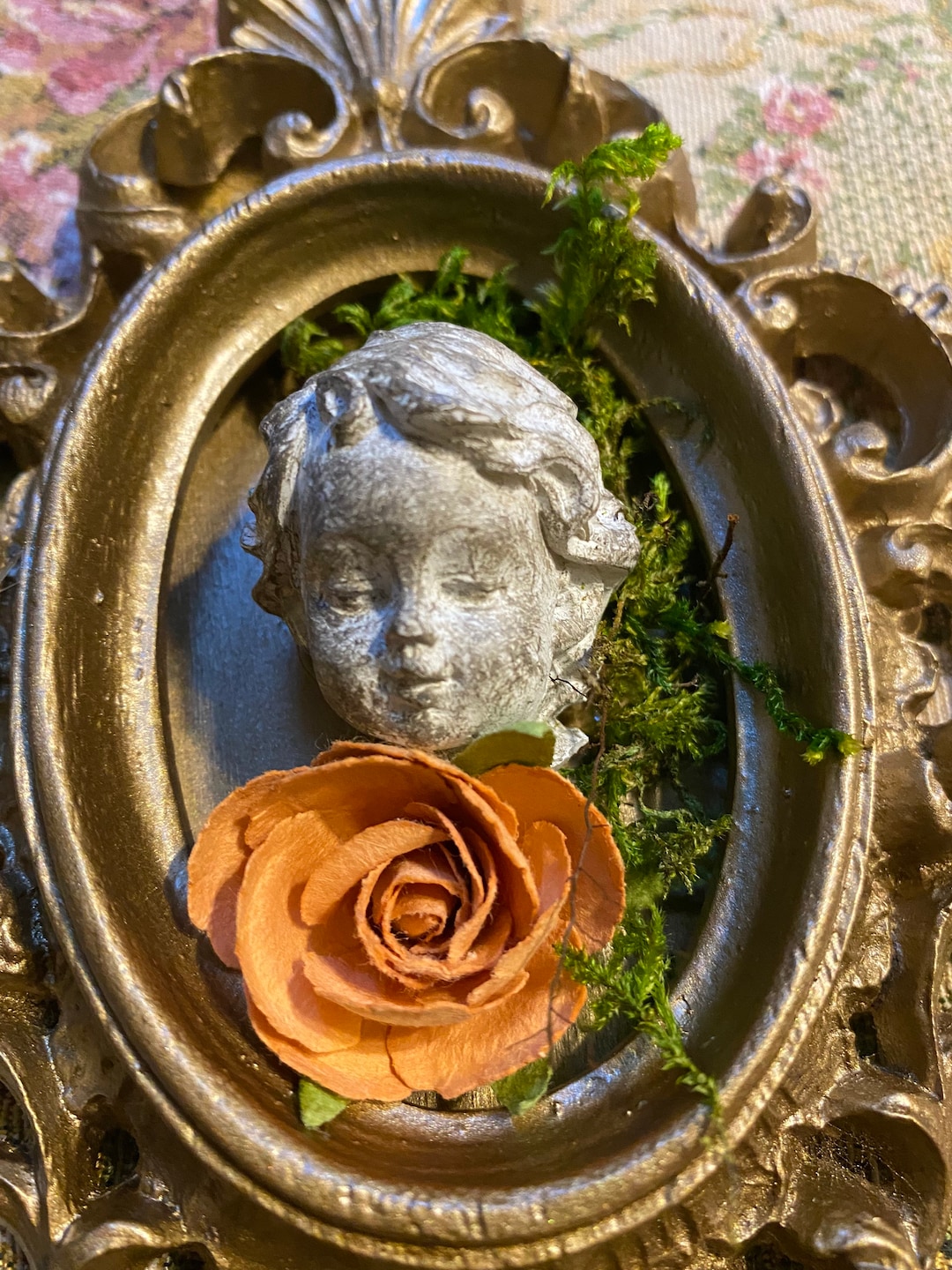 Repurposed Victorian Style Frame With Ceramic Statue Head and Nature ...