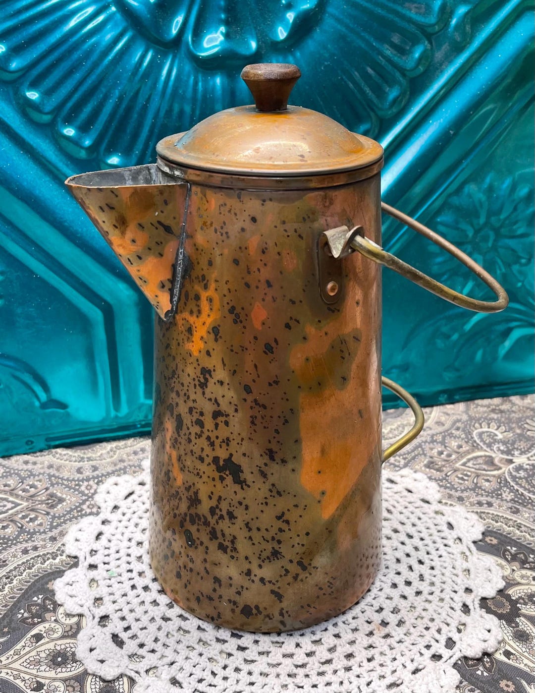 Vintage Copper Coffee Pot With Brass Handle Wood Knob Made in Portugal ...