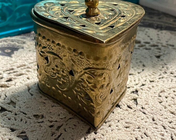 Vintage Perforated Heart Shaped Brass Box - Trinket Box - Keepsake Box ...