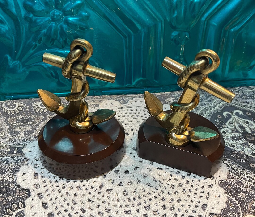 Vintage Brass Anchor Bookends on Base - Etsy