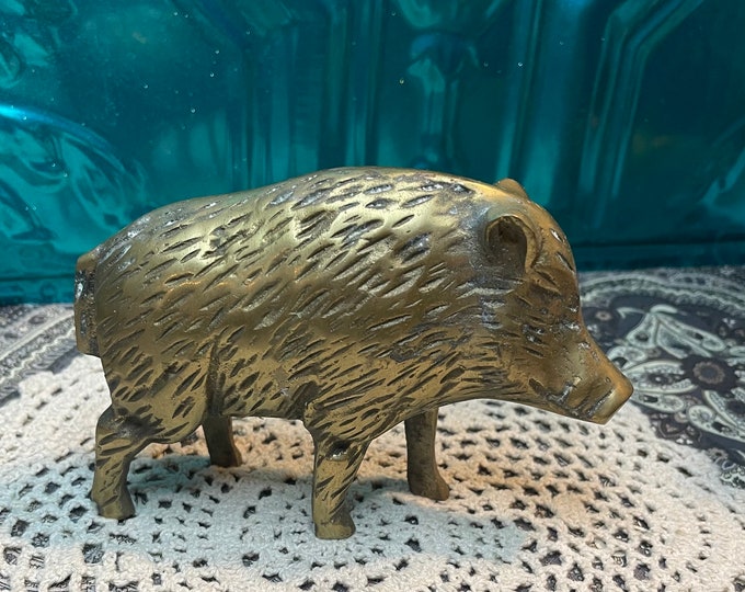 Vintage Unique Brass Pig - Boar - Wild Pig- Aged - Etsy