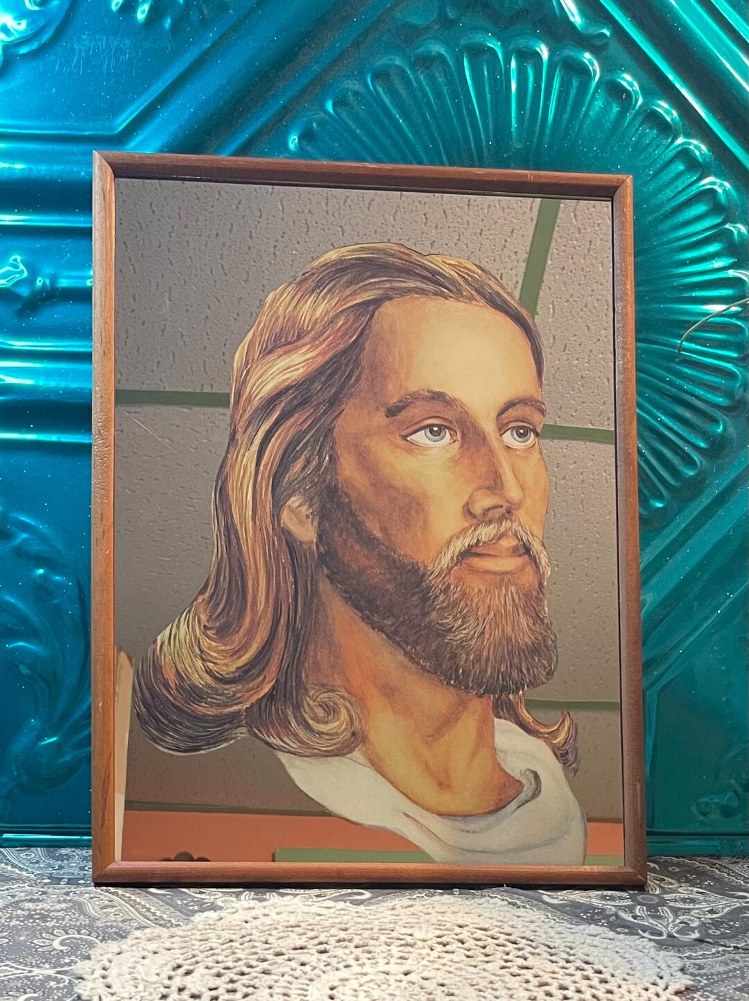 Vintage Wood Framed Jesus Mirror- Aged - Etsy