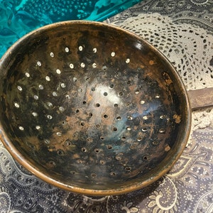 Vintage Large Copper Strainer Skimmer Colander With Iron Handle Wall ...
