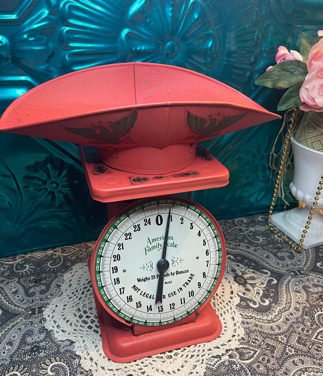 Vintage Red Family Scale 25 Lbs Kitchen Scale With Removable Basket ...
