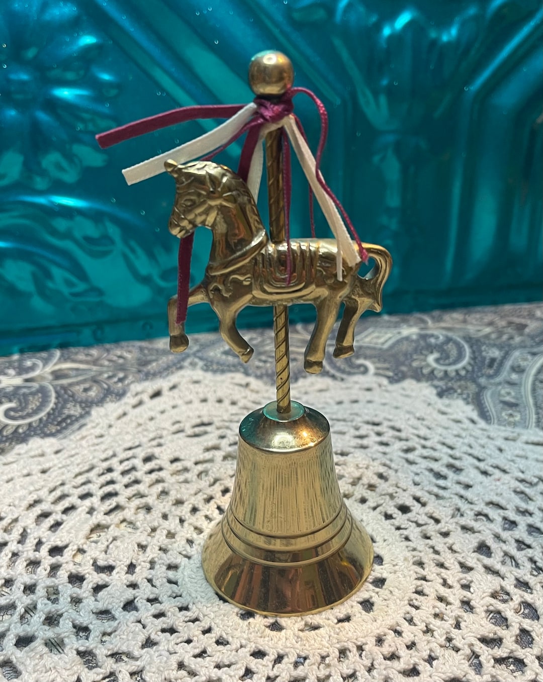 Vintage Brass Carousel Unicorn Bell With Ribbons - Etsy