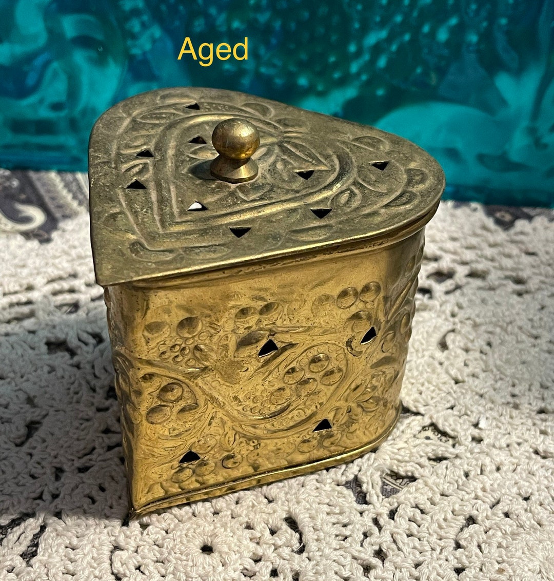 Vintage Perforated Heart Shaped Brass Box - Trinket Box - Keepsake Box ...