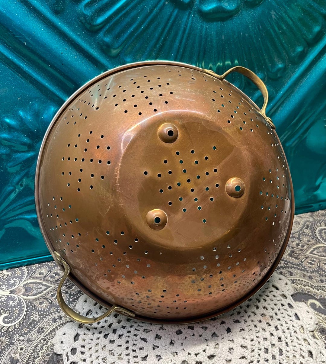 Vintage Aged Copper Colander Strainer With Brass Handles - Showing Its ...