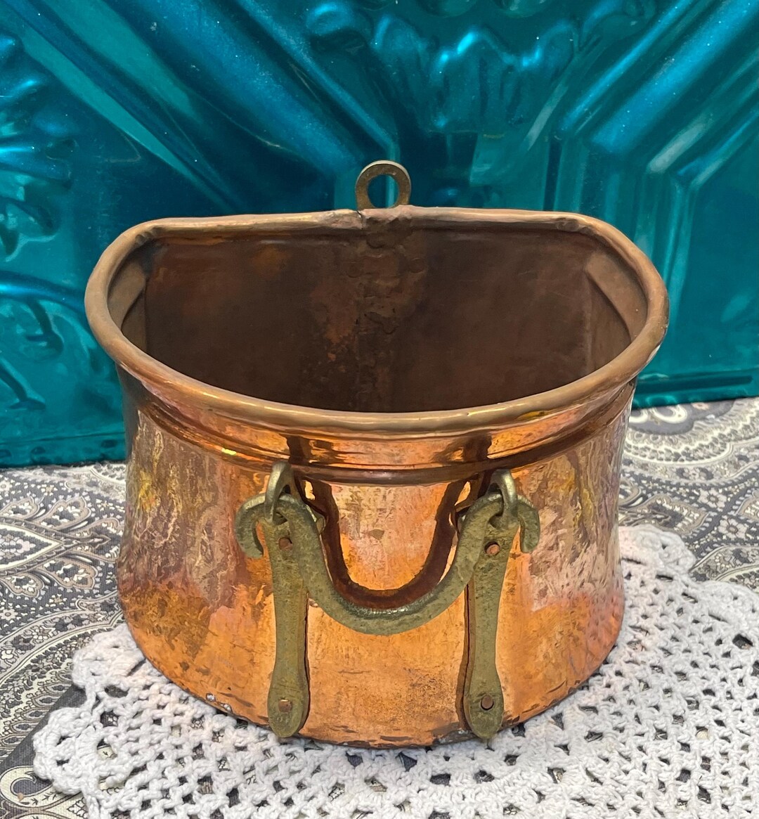 Vintage Copper Wall Planter With Brass Accents- 7 Inch Wide- Made in ...