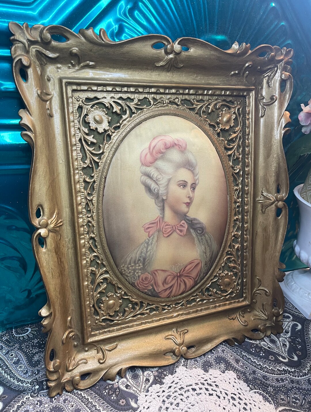 Vintage Ornate Gold Plastic Frame With Victorian Lady Puffed Print on ...