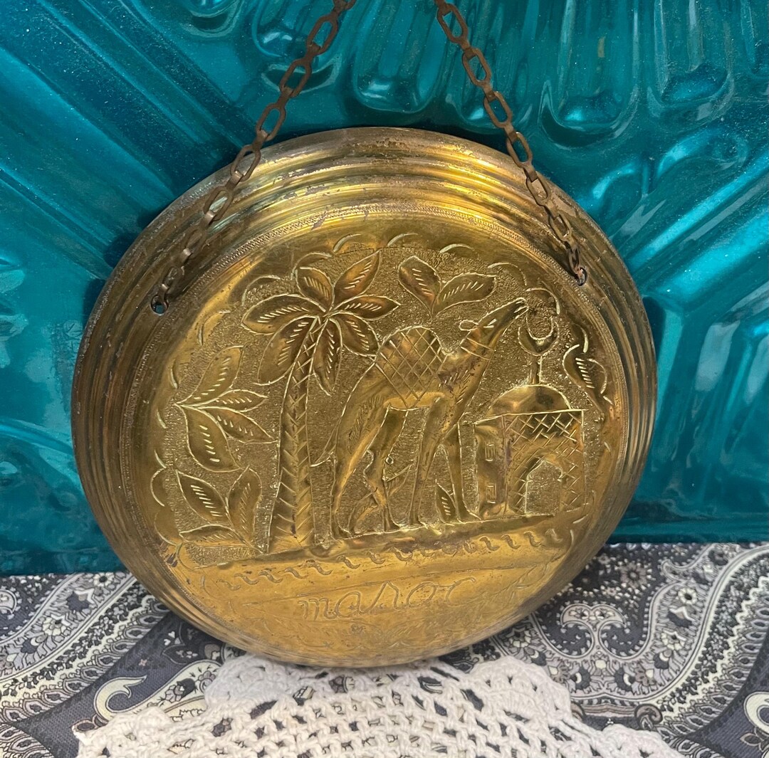 Vintage Brass Plate or Gong on Chain - Camels- Moroccan- Aged - Etsy