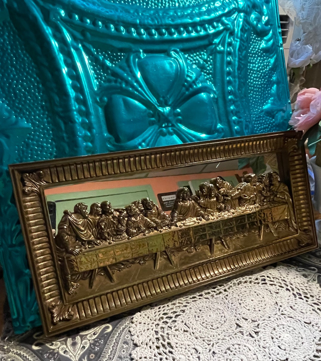 Vintage Gold Plastic Mirrored Last Supper Plaque - Wall Decor- Mirror ...