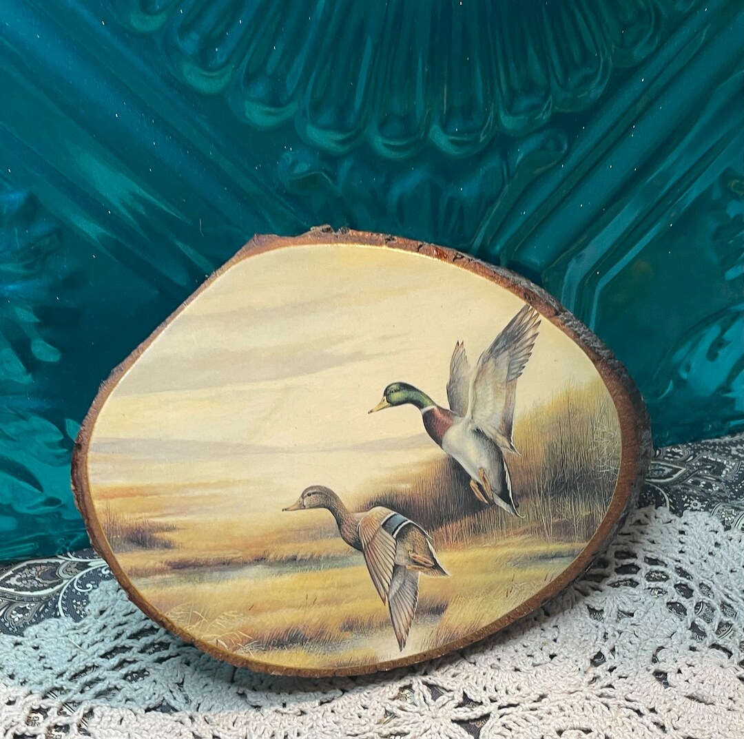 Vintage Flying Ducks Wood Slab - Wall Plaque - Etsy