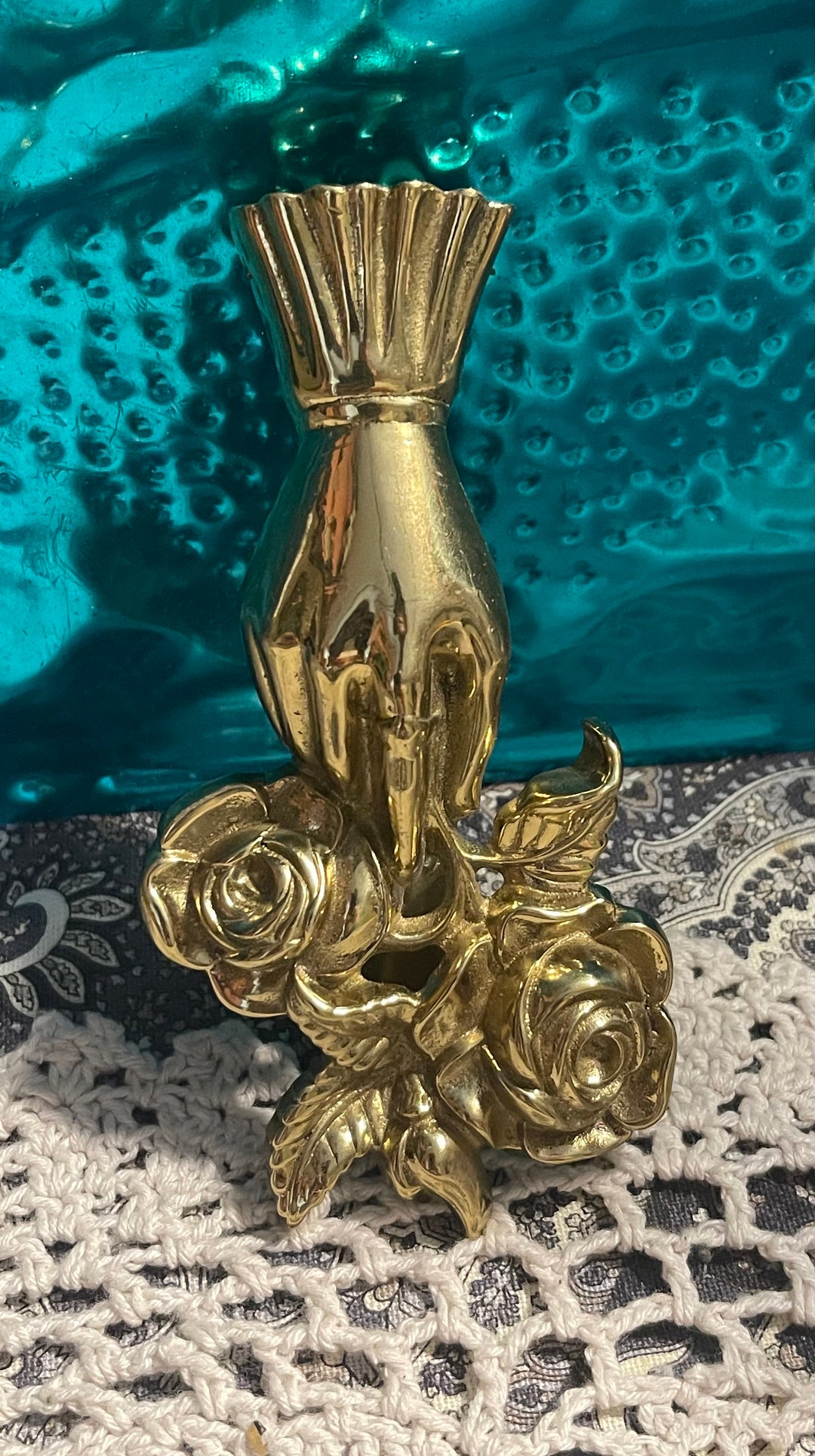Vintage Small Victorian Style Brass Hand and Roses Door - Etsy