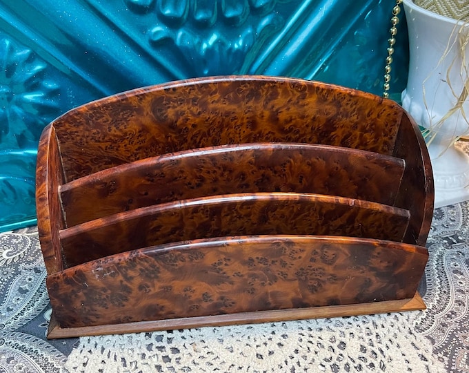 Vintage Heavy Art Deco Style Wood Letter Holder- Desk Decor- Desk ...