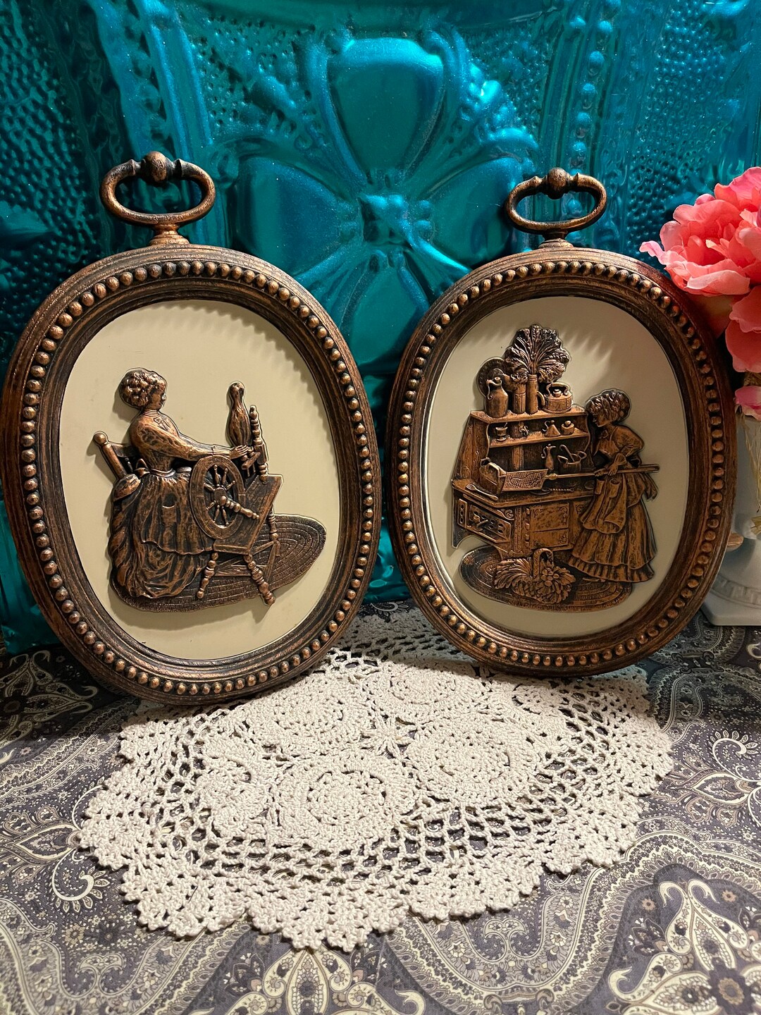 Vintage Copper Colored Plastic Wall Plaque Set of 2 - Victorian Style ...
