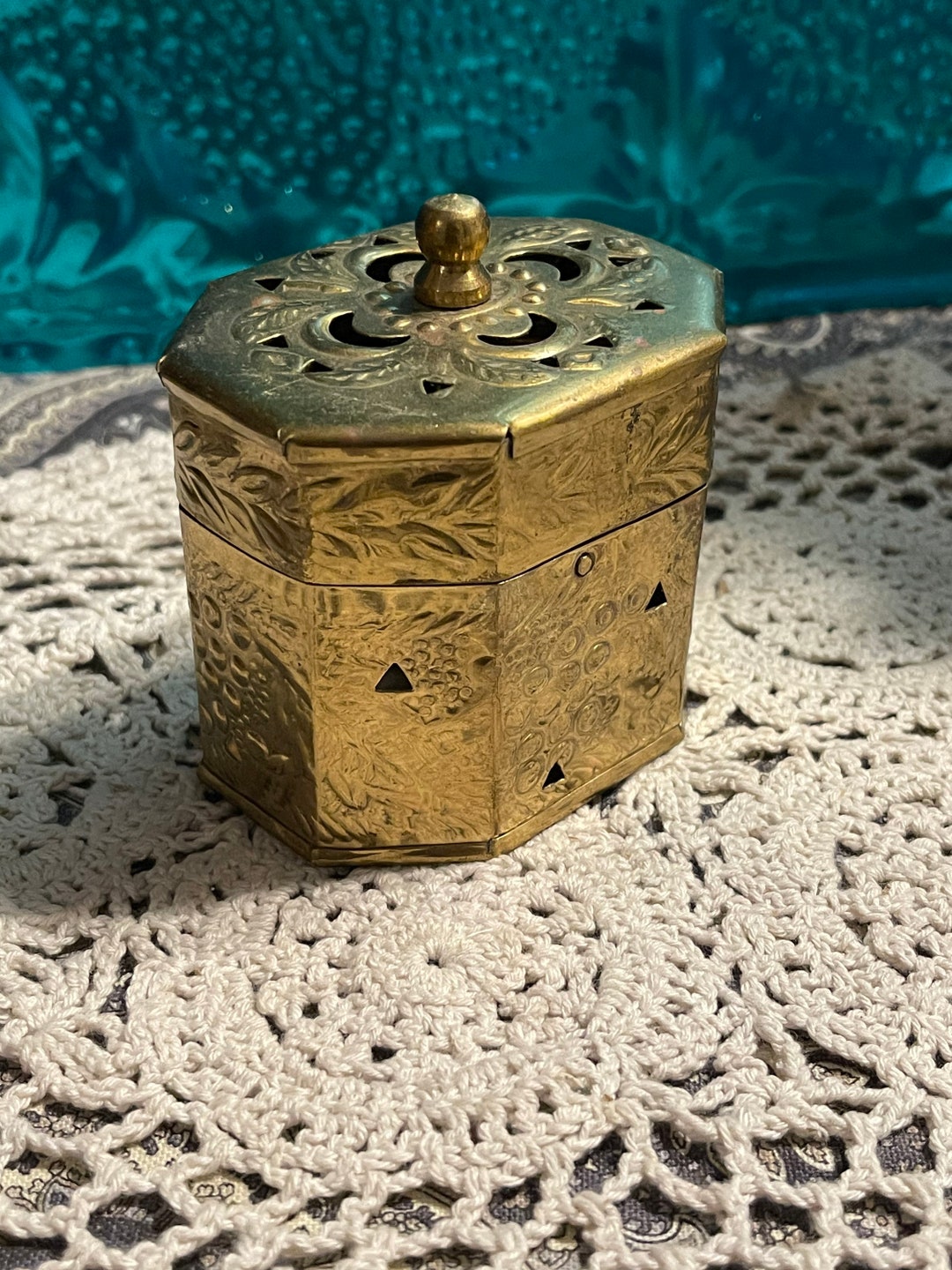 Vintage Perforated Uniquely Shaped Brass Box - Trinket Box - Keepsake ...