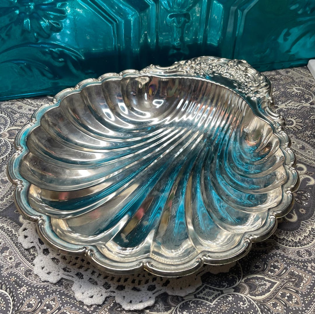 Vintage Ornate Silver Plated Clam Shell Bowl - Dish- Aged - Etsy