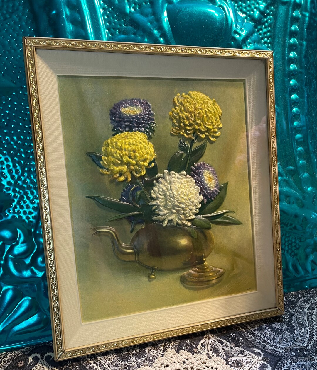 Vintage Framed 3d Flower Still Life in Metal Frame - Shadow Box ...