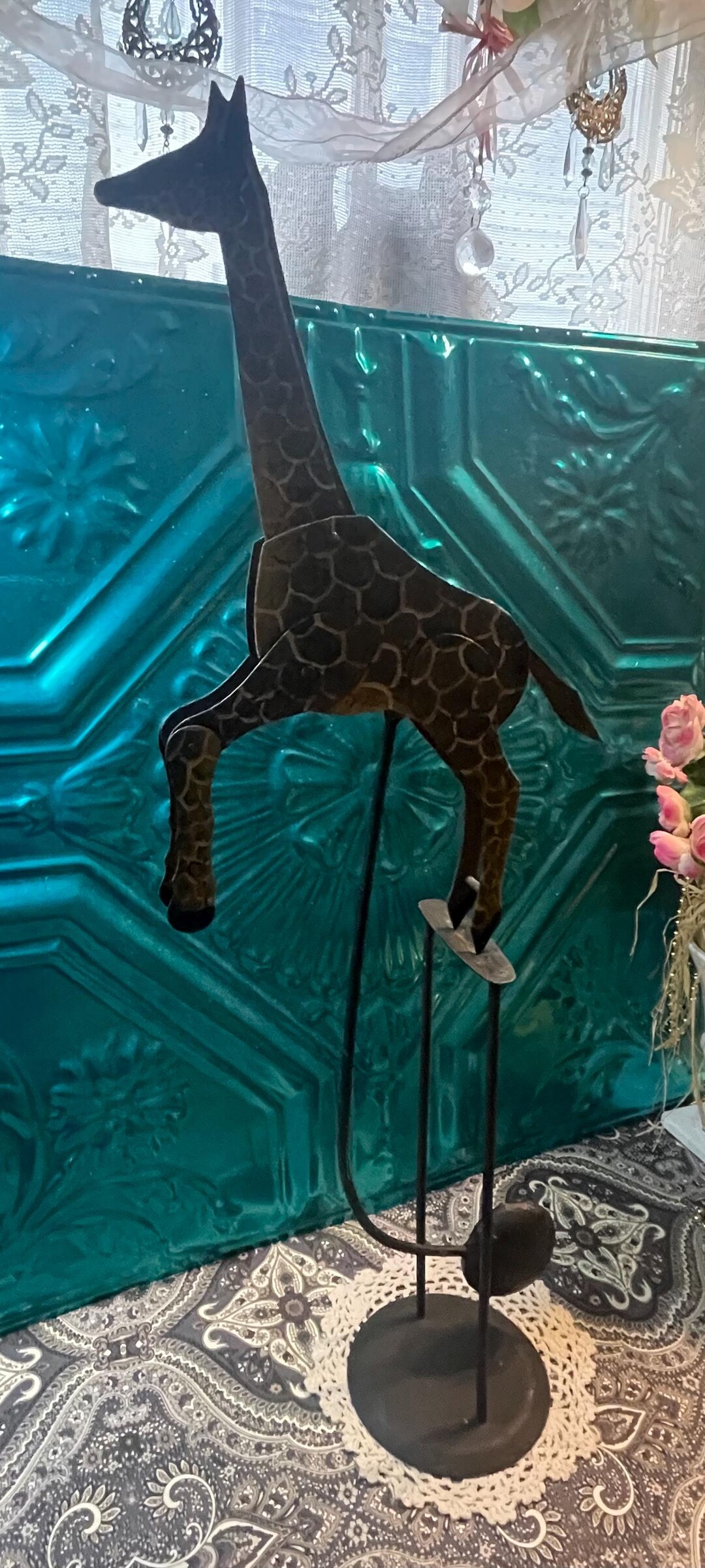Vintage Metal Balancing Toy Giraffe on Stand - Etsy