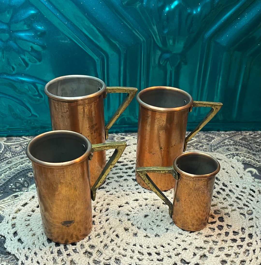 Vintage Copper Measuring Cups With Brass Handle 4 Cups Aged - Etsy