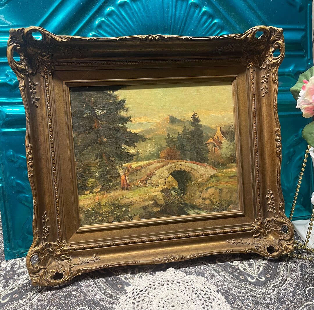 Antique or Vintage Ornate Gilded Wood Frame With Landscape Painting ...