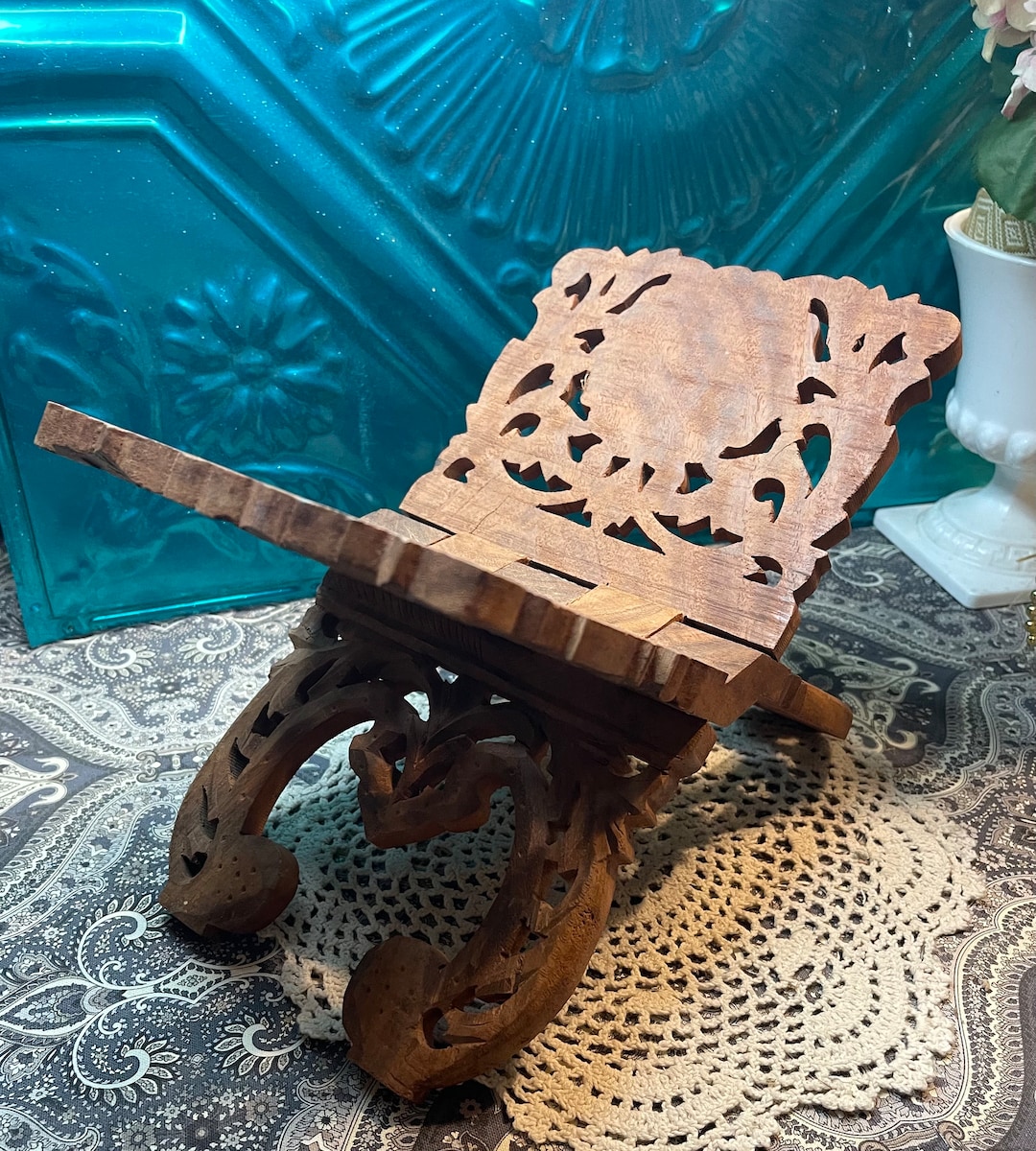Vintage Carved Wood Folding Book Stand - Bible Holder- Flower Design - Etsy