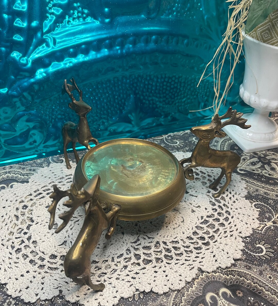 Vintage Brass Deer Reindeer Plant Stand Pillar Candle Holder Aged - Etsy