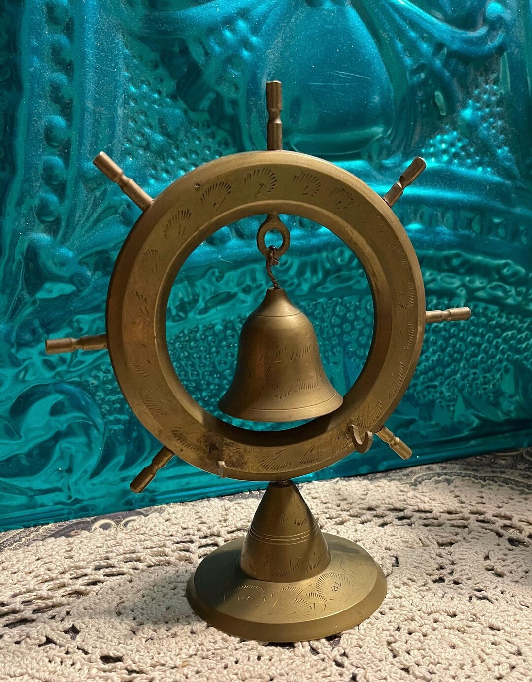 Vintage Brass Bell Gong Ships Wheel Design - Aged - NO Mallet - Etsy