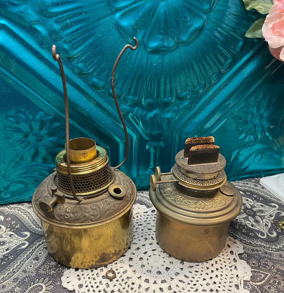 Antique Brass Kerosene Lamp Inserts - Set of 2 Not Identical- Aged ...