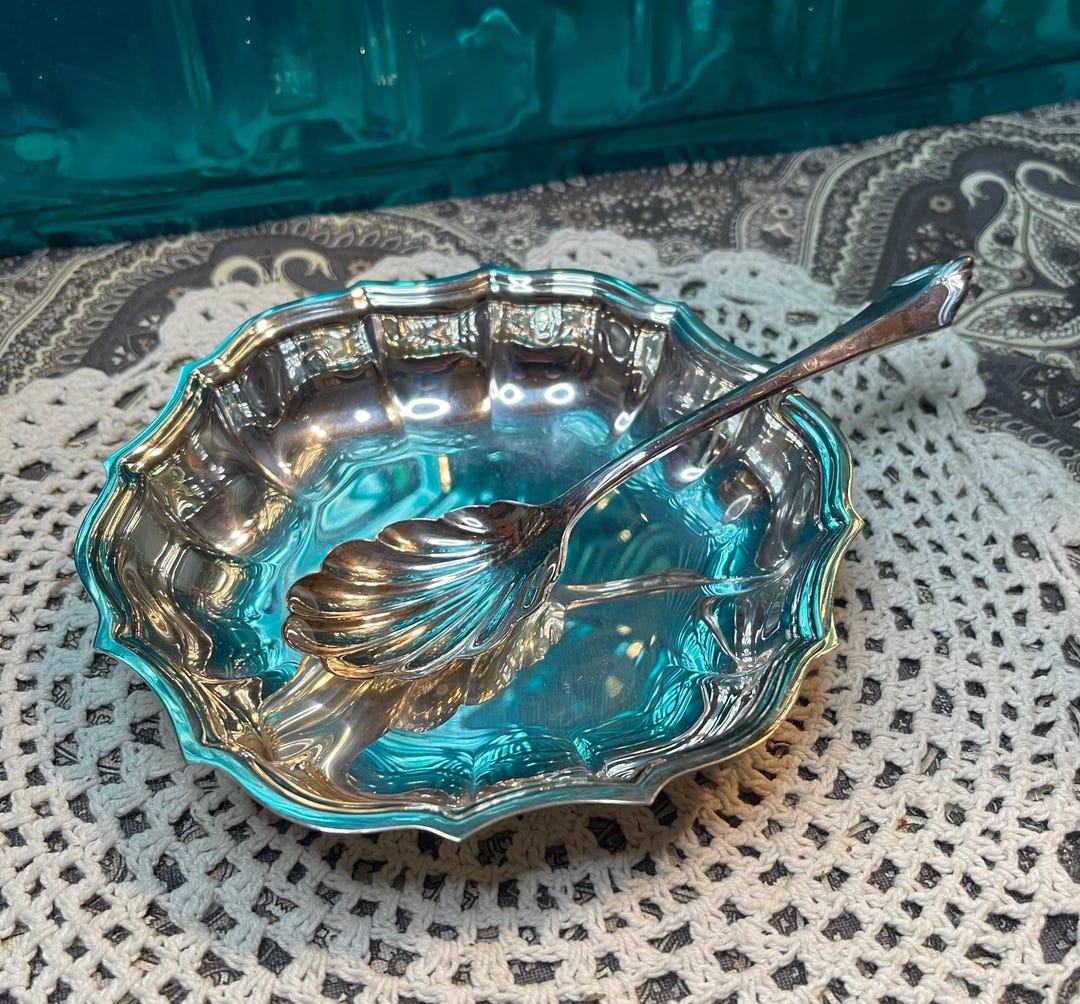 Vintage Small Silver Plated Dish With Shell Shaped Spoon - Etsy