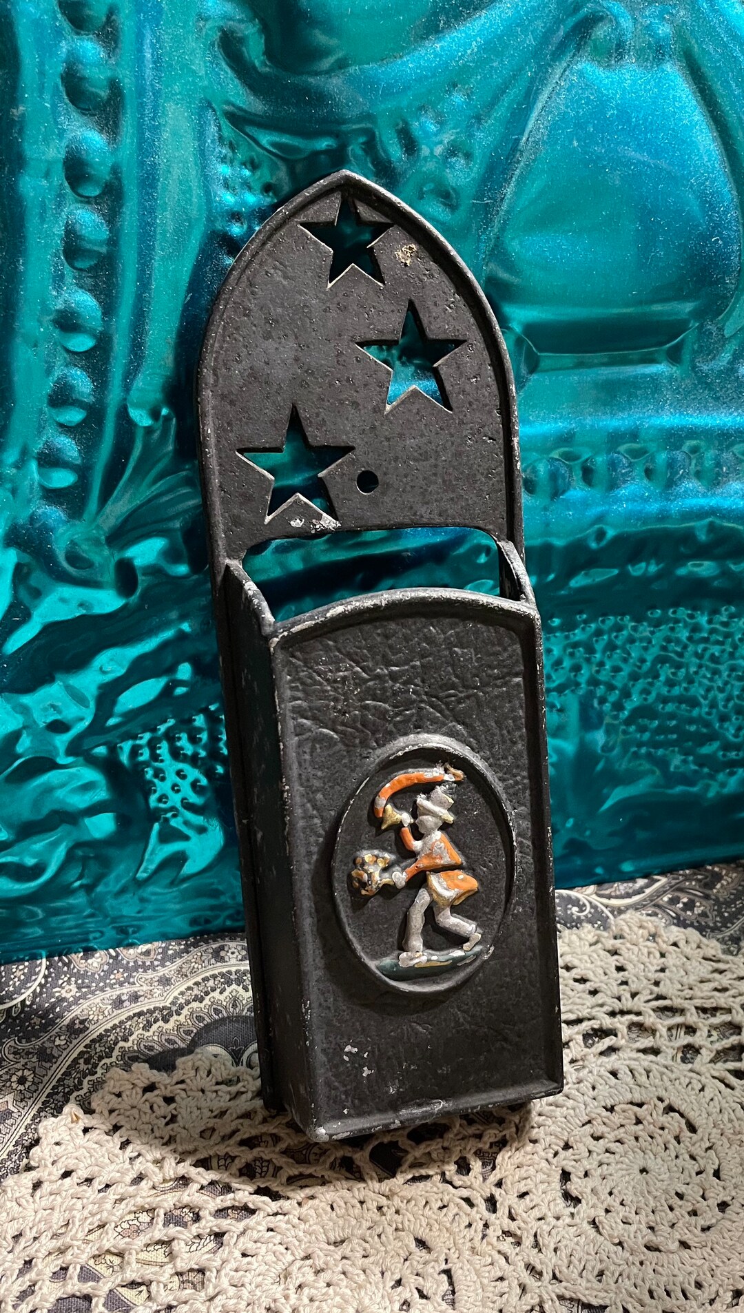 Vintage Cast Metal Matchstick Wall Holder - Fireplace Decor- Showing ...