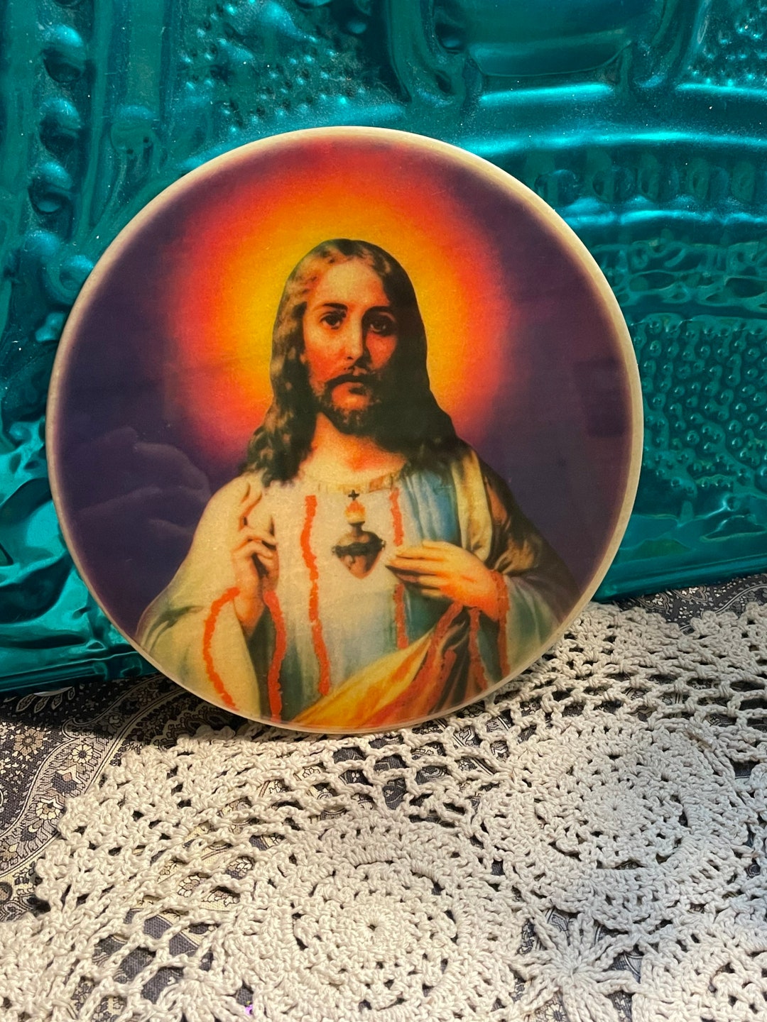 Vintage Marble Sacred Heart of Jesus- Plate- Decor - Etsy