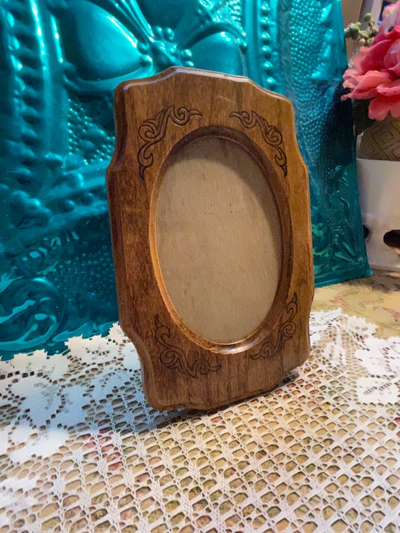 Vintage Wood Standing Frame With Glass Ornate Design Details | Etsy
