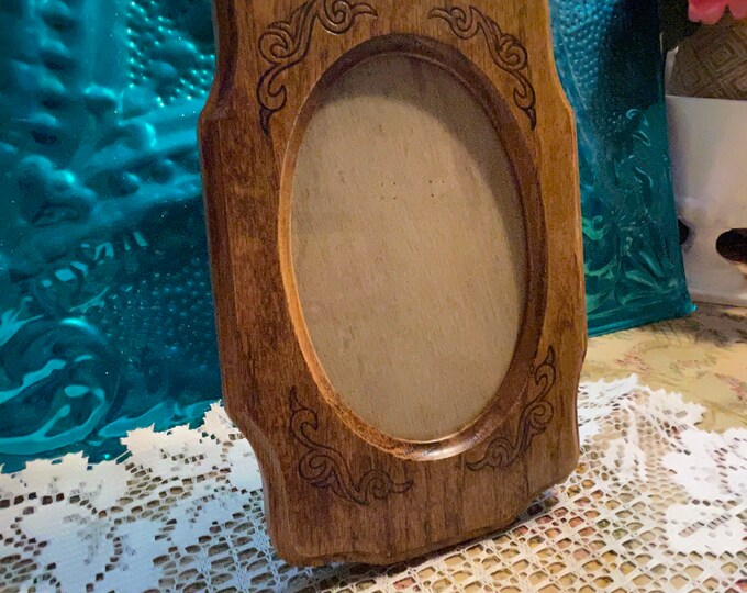 Vintage Wood Standing Frame With Glass - Ornate Design Details - Photo ...