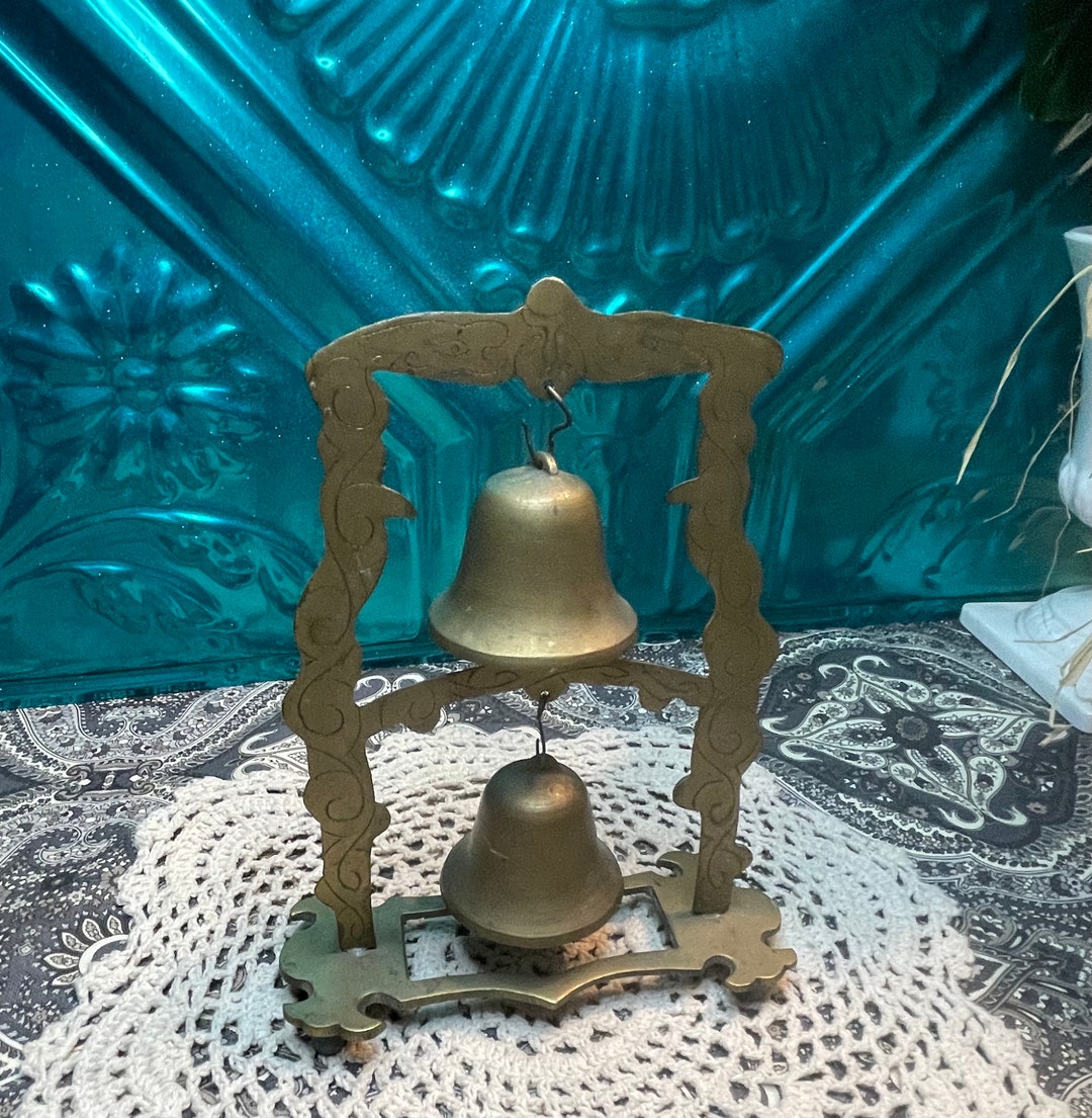 Vintage Brass Double Bell Gong - Aged - Etsy