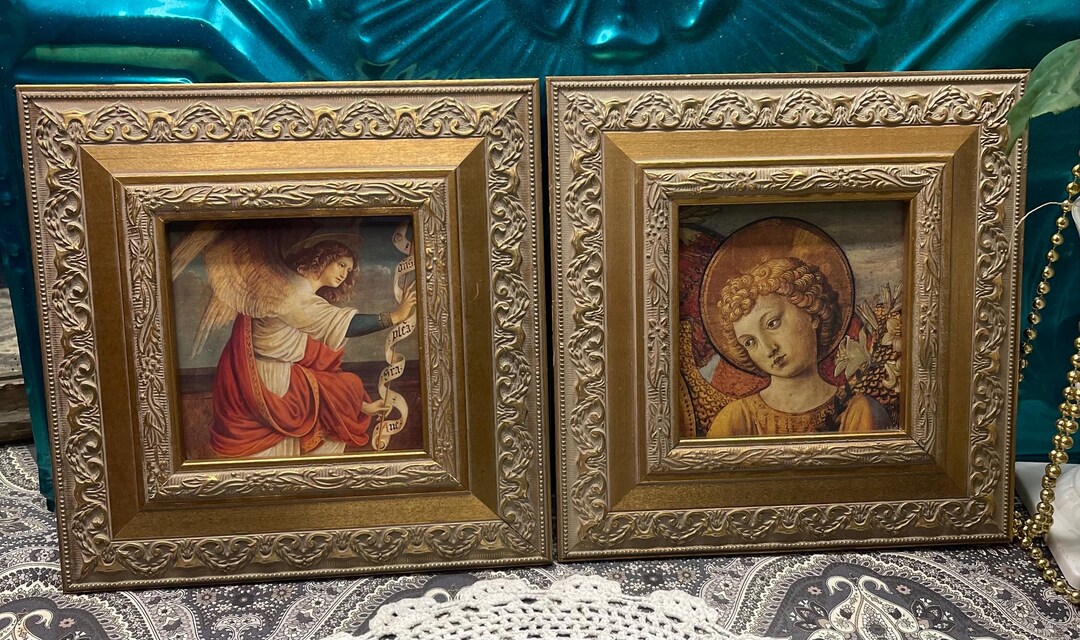 Vintage Set of 2 Angel Prints in Wood Frames - Etsy