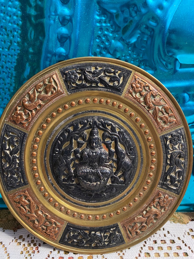 Vintage Embossed Brass Plate Shiva Lakshmi Goddess With - Etsy