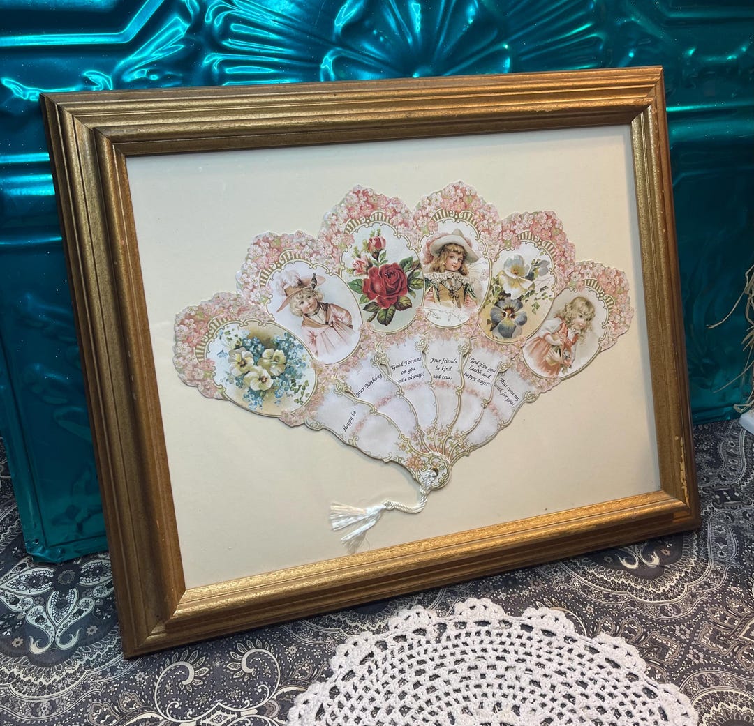 Antique Victorian Style Paper Fan in Aged Vintage Wood Frame - Etsy