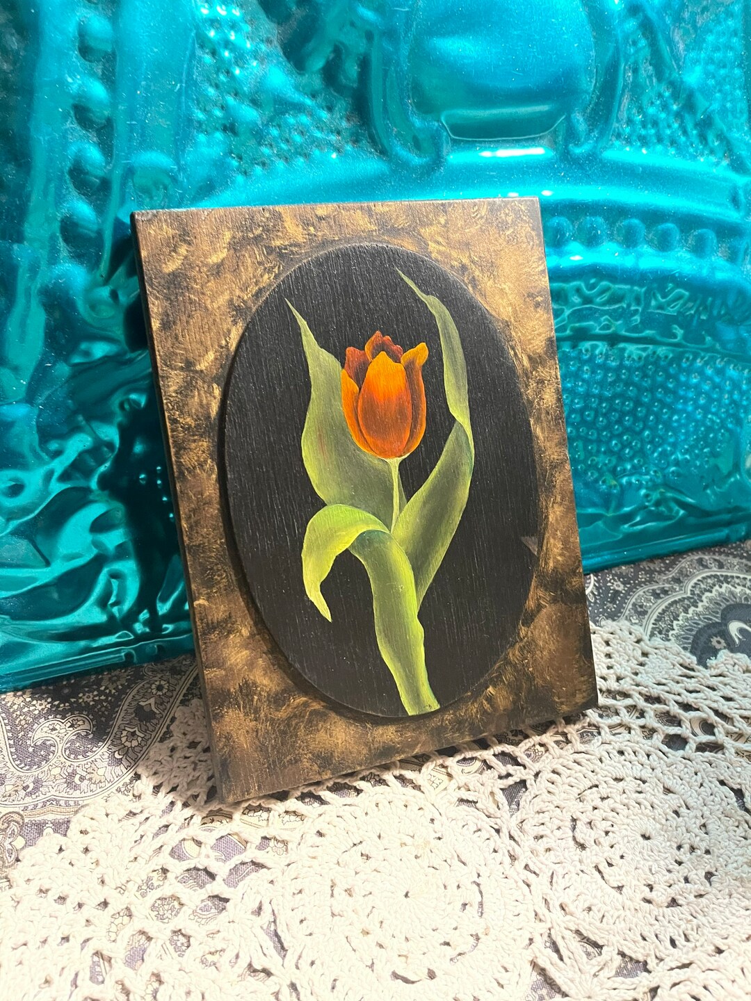 Vintage Wood Plaque Painted Flower - Etsy