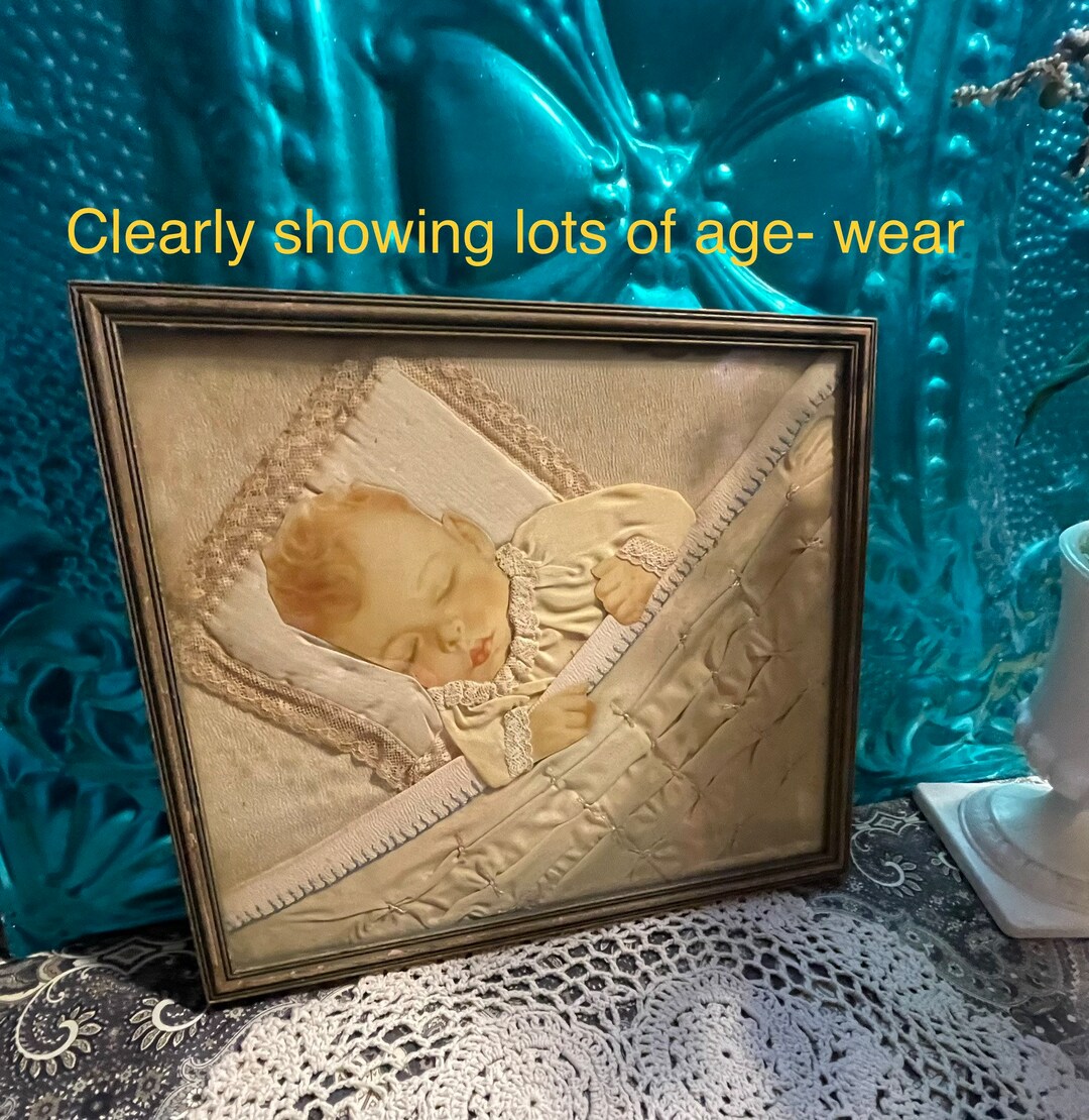 Antique Wood Framed Victorian Style Baby Memorial Art - Mixed Media ...