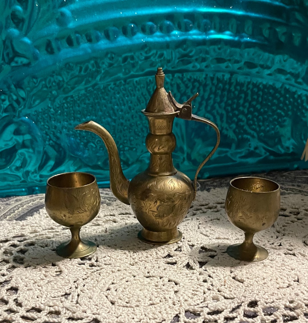 Vintage Small Etched Details Brass Water Vessel- Pitcher - Dallah ...