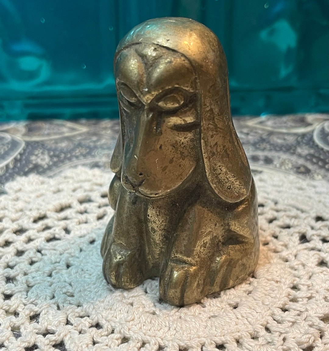 Vintage Small Sad Looking Brass Dog Statue Aged - Etsy