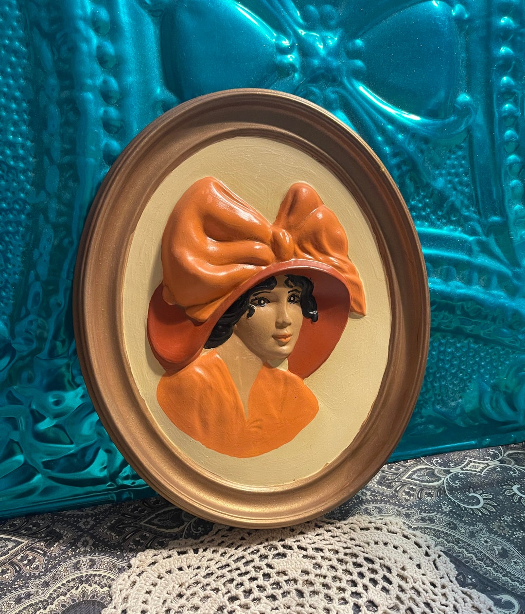 Vintage Ceramic Wall Plaque Lady With Large Hat Some Wear - Etsy