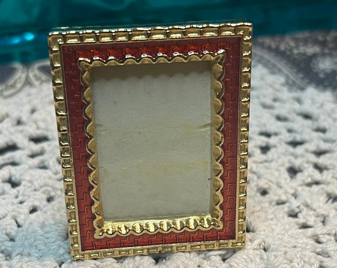 Vintage Mini Gold Tone Metal With Enamel Standing Photo Frame Aged ...