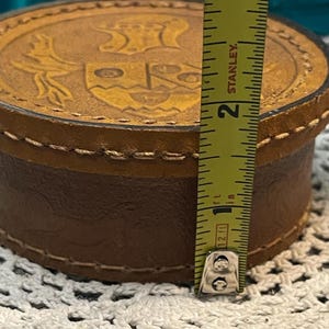 Vintage Small Round Leather- or Leather Look Box With Crest- Fleur De ...