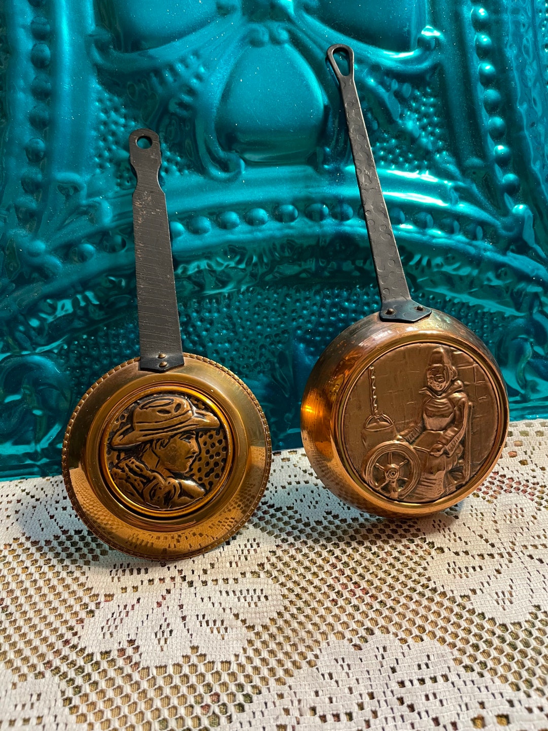 Vintage Small Copper Pan With Black Metal Handle - Wall Decor Rustic ...