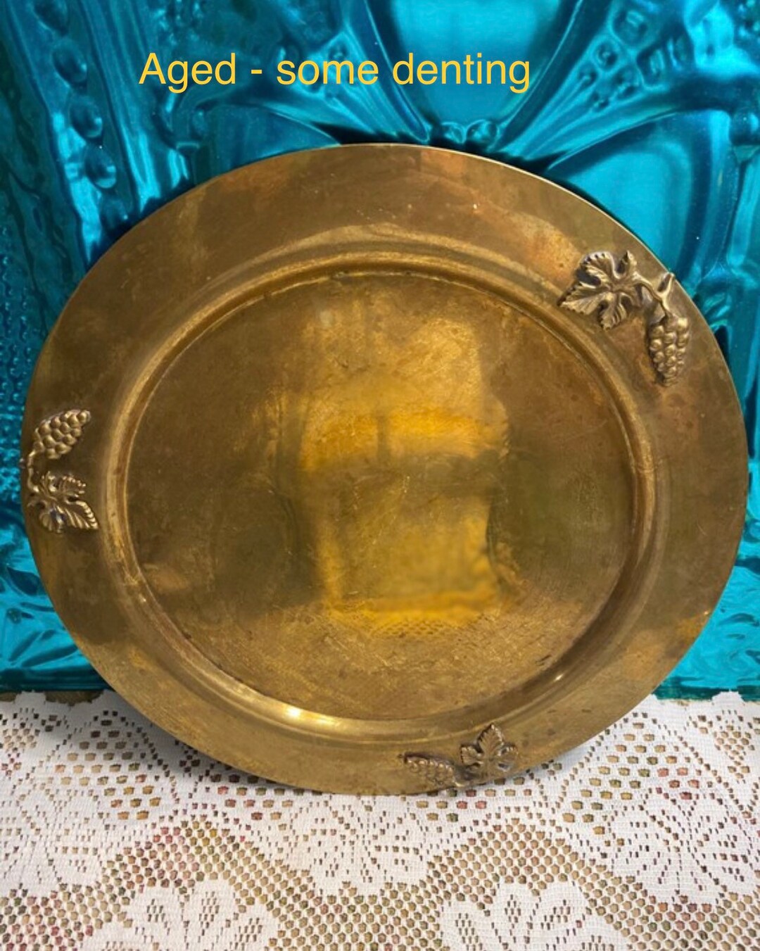 Vintage Large Brass Tray - Grape Design- Aged - Dented - Etsy
