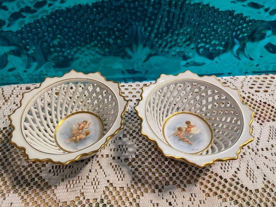 Vintage Reticulated Porcelain Bowls Baskets Trinket Dish | Etsy