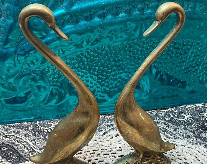 Vintage Brass Swans Set of Two - Aged - Etsy
