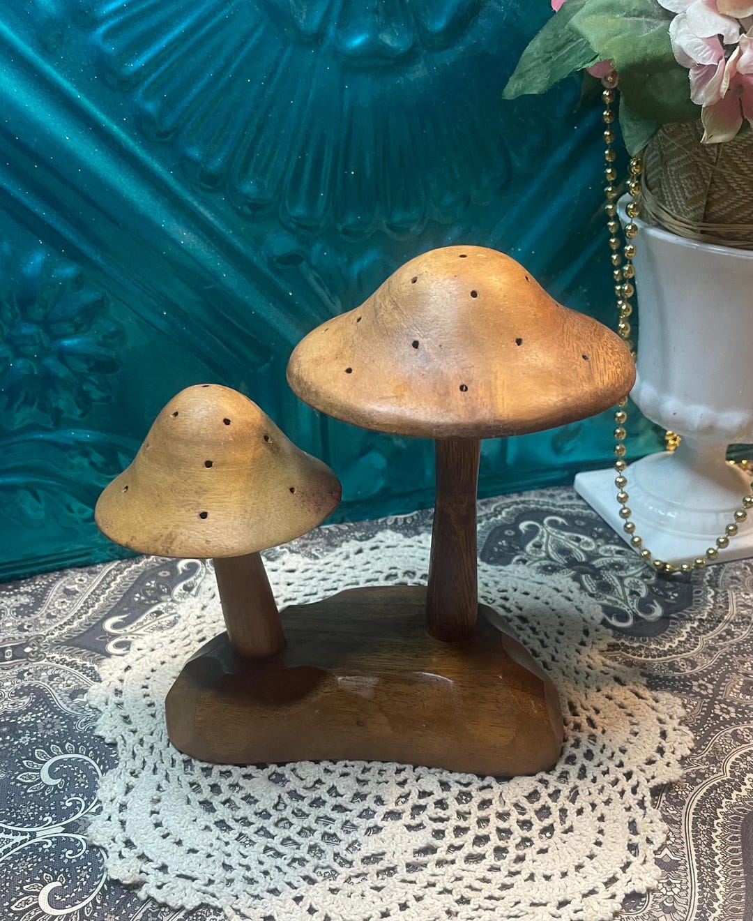 Vintage Wood Carved Mushroom- Shaped Toothpick or Appetizer Holder - Etsy
